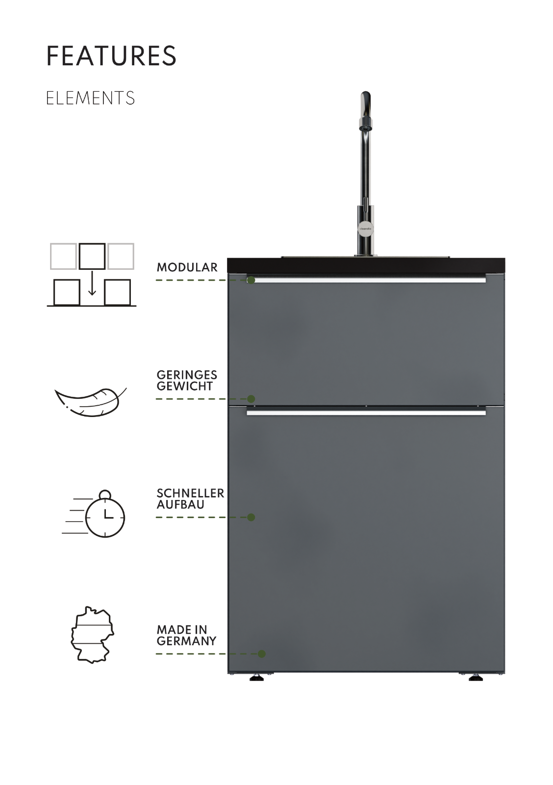 vivandio elements 600 Modul Outdoor Küche mit Spüle, Kühlschrank, Grill ...